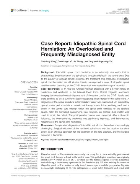 Pdf Case Report Idiopathic Spinal Cord Herniation An Overlooked And Frequently Misdiagnosed