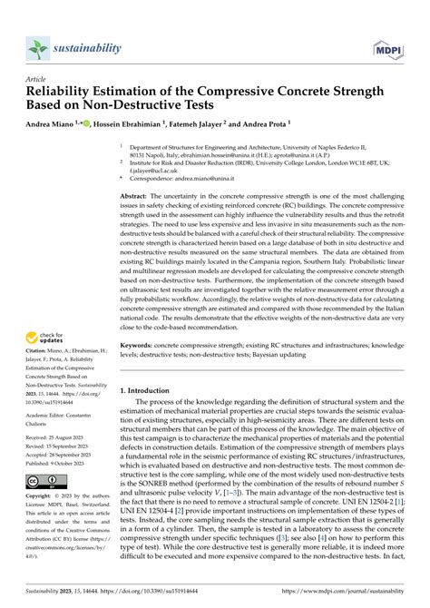 Pdf Reliability Estimation Of The Compressive Concrete Strength Based