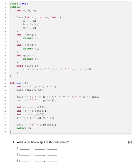 Solved Class Data Public Int Abc Data Int Andx Int ∗y