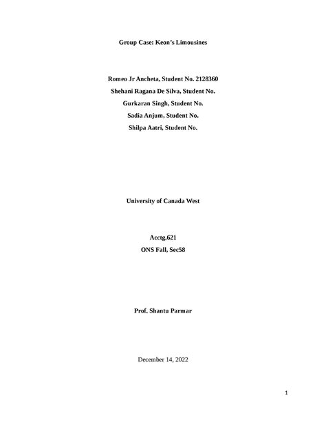 Group Assignment Grp 1 Acct Group Case Keons Limousines Romeo Jr