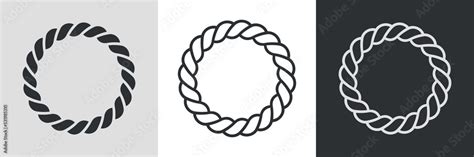 Rope Round Frames Set Of Circle Border Cord Silhouette Line Art And Inversion Seamless Wreath