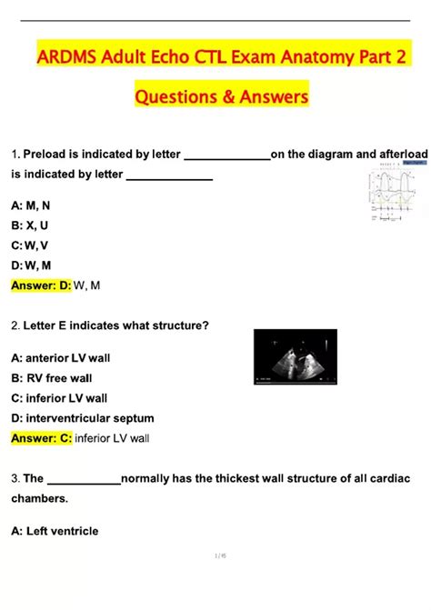 Ardms Adult Echo Ctl Exam Anatomy Part 2 Actual 2025 Questions And Verified Answers 2025 2026