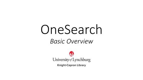 Onesearch Basic Overview Youtube