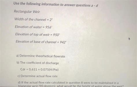 Solved Use The Following Information To Answer Questions A D Chegg