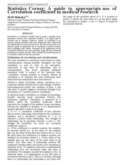 Correlation Coefficient In Medical Research Pdf Spearmans Rank Correlation Coefficient