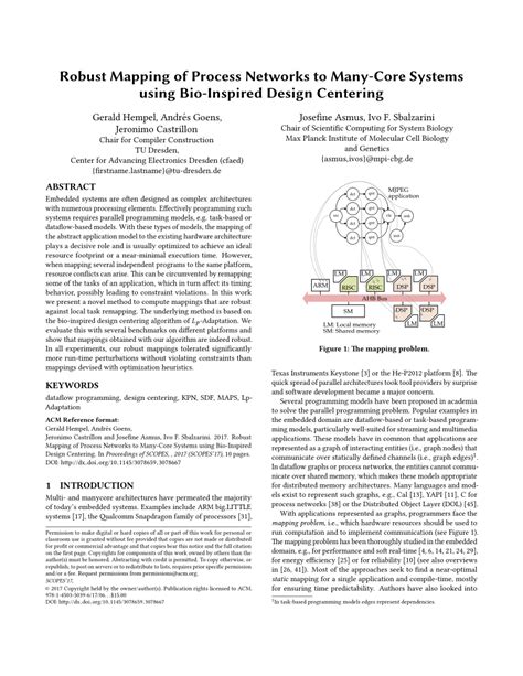 Pdf Robust Mapping Of Process Networks To Many Core Systems Using Bio Inspired Design Centering
