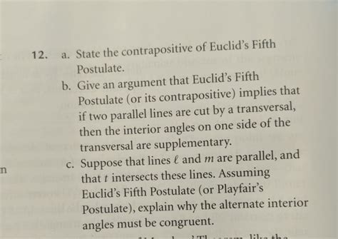 Solved 12 A State The Contrapositive Of Euclids Fifth