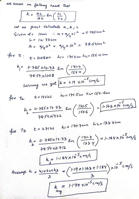 [solved] Question 2 Three Falling Head Permeability Tests Were Conducted Course Hero