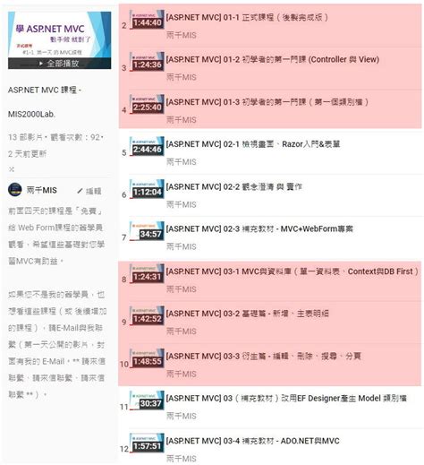 舊學員回娘家 免費3天 Aspnet Mvc影片 給您觀賞 Aspnet專題實務 Webform Mvc線上教學影片