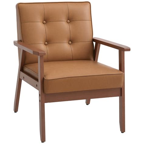 Homcom Retro Style Accent Chair With Faux Leather Seat Brown Aosom Uk