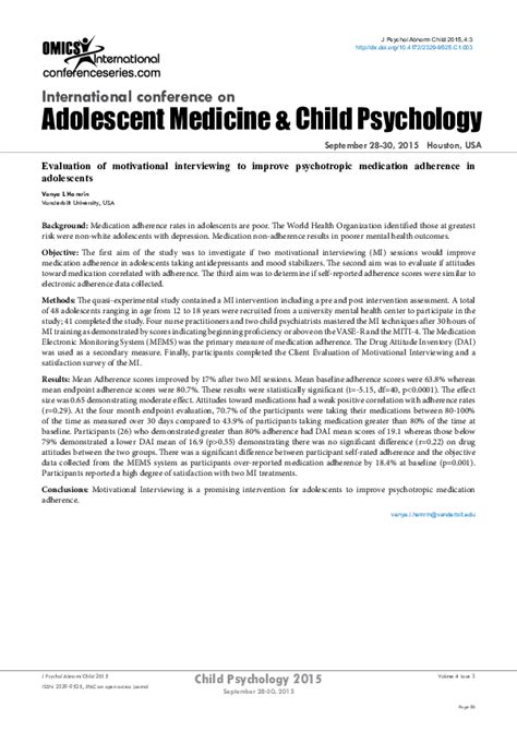 Pdf Evaluation Of Motivational Interviewing To Improve Psychotropic Medication Adherence In