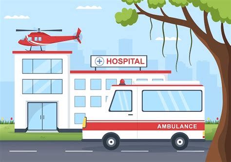 그림에서 사고로 부상당한 환자를 데리러 의료 차량 구급차 자동차 프리미엄 벡터