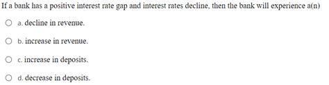 Solved If A Bank Has A Positive Interest Rate Gap And