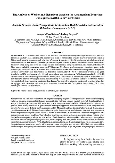 pdf the analysis of worker safe behaviour based on the antencendent