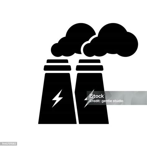 발전소 전기 에너지 실루엣 아이콘입니다 연기 글리프 픽토그램이 있는 공장 산업 건물 산업 생산 핵 오염 기호 발전소 고립된 벡터 그림 0명에 대한 스톡 벡터 아트 및 기타