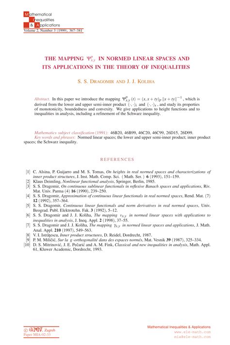 Pdf The Mapping Ψ P X Y In Normed Linear Spaces And Its Applications In The Theory Of Inequalities