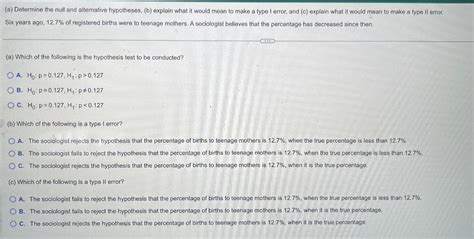 Solved A Determine The Null And Alternative Hypotheses