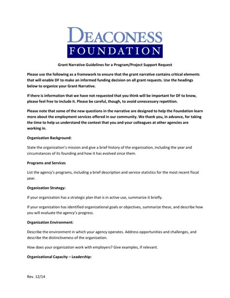 Grant Narrative Guidelines For A Program Project Support Request