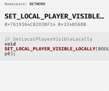 SetLocalPlayerVisibleLocally FiveM Natives Cfx Re Docs