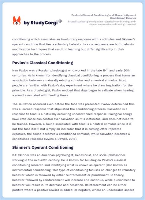 Pavlovs Classical Conditioning And Skinners Operant Conditioning