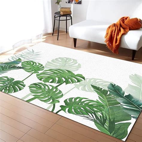 Tropical Plants Monstera Green Area Rugs Watercolor Banana Leaf Easy
