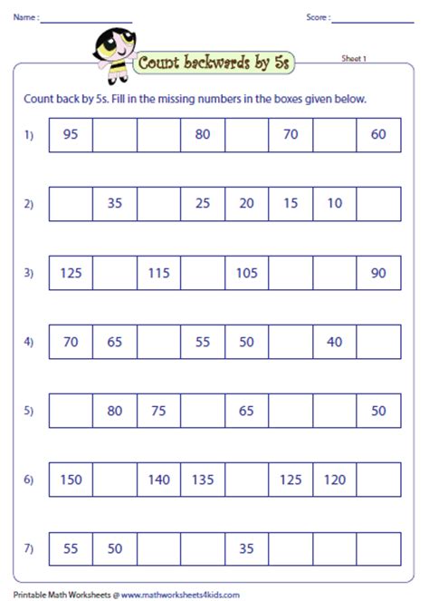 Skip Counting By 5s Worksheets