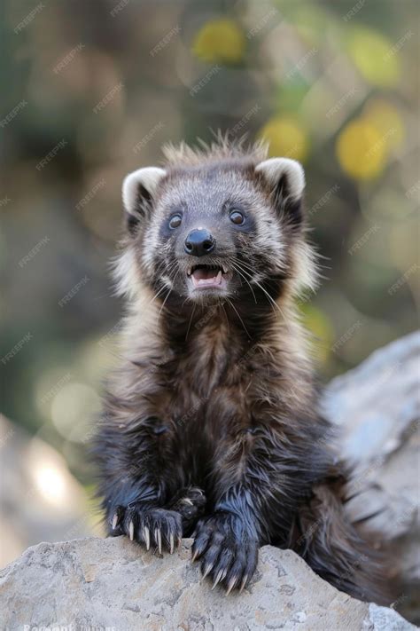 Premium Photo A Goofy Wolverine Cub With A Surprised Expression And