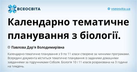 Календарно тематичне планування з біології Біологія