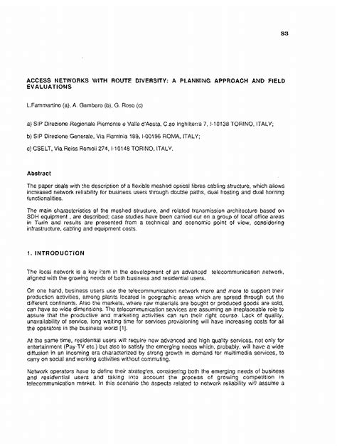 Access Networks With Route Diversity A Planning Approach And Field Evaluations Ieee