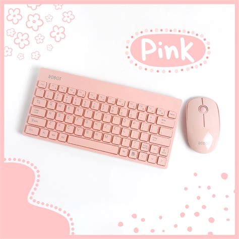 Jual KEYBOARD MOUSE ROBOT WIRELESS Keybord Mose Gaming Laptop PC Komputer Pink Cewek Perempuan