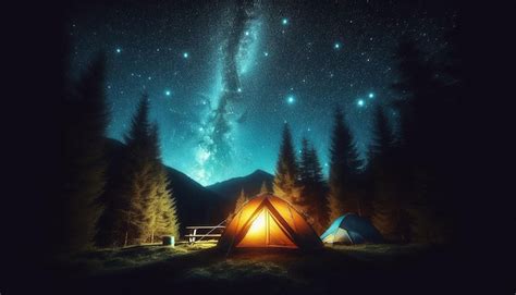 A Camping Tent With A Night Sky And Stars Premium Ai Generated Image