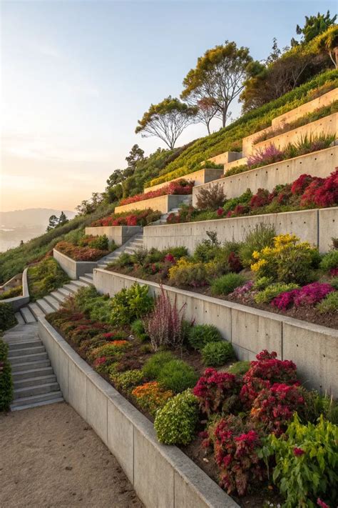 Step Wall Restorative Garden Terraced Slope Landscaping Modern Concrete