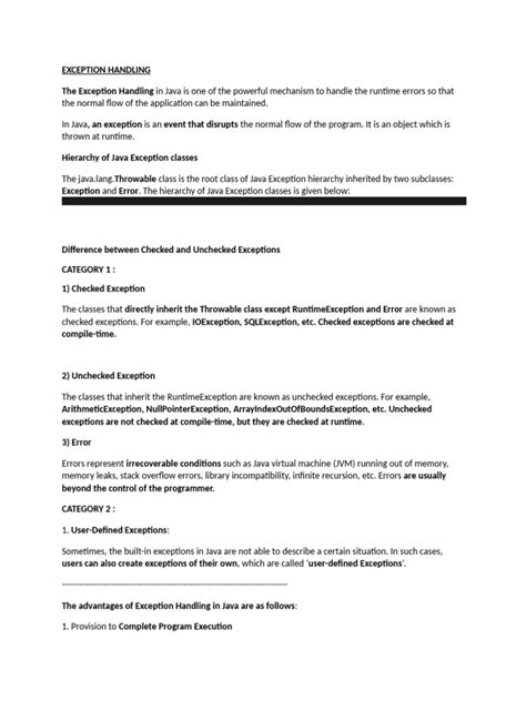 Java Exception Handling Explained Pdf Class Computer Programming