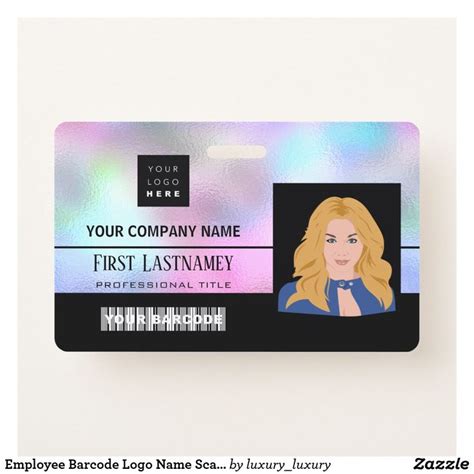 Employee Barcode Logo Name Scanner Black Glass Lux Badge