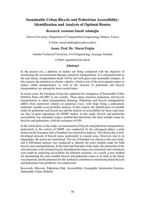 Pdf Sürdürülebilir Kent İçi Bisiklet Ve Yaya Erişilebilirliği En Uygun Yolların Saptanması Ve