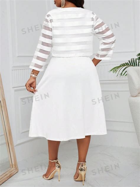 Shein Lady Plus Size White Sheer Mesh Fabric Cropped Top Regular
