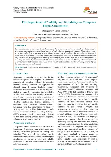 Pdf The Importance Of Validity And Reliability On Computer Based Assessments