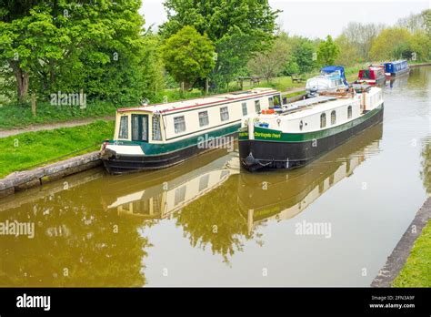 Canal Narrowboats Moored On The Trent And Mersey Canal At Rode Heath In