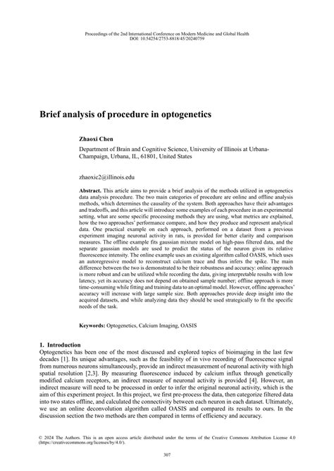 Pdf Brief Analysis Of Procedure In Optogenetics