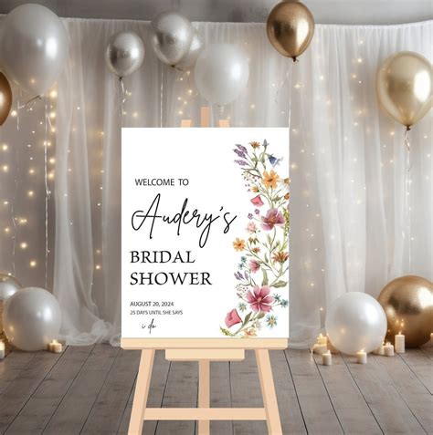 Wild Flowers Floral Bridal Shower Welcome Sign Acrylic Or Foam Board