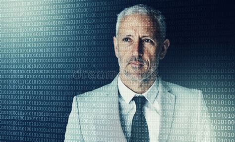 Business Man Thinking And Hologram For Code Programming And Binary