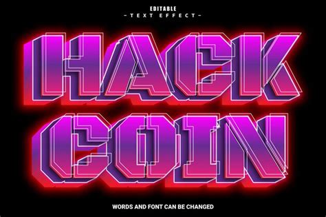 premium vector hack coin editable text effect 3d emboss modern neon style