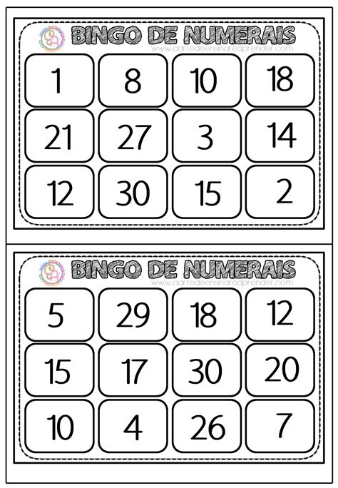 Bingo De Numerais A Arte De Ensinar E Aprender