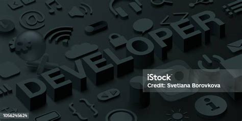 블랙 웹 기호로 3d 개발자 배경 3차원 형태에 대한 스톡 벡터 아트 및 기타 이미지 3차원 형태 It 지원 개념 Istock