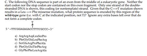 Solved The Following DNA Sequence Is Part Of An Exon From Chegg