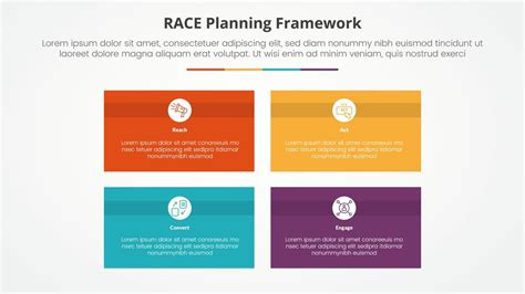 Race 프레임워크 인포그래픽은 슬라이드 프레젠테이션을 위해 직사각형 상자 매트릭스 구조와 평평한 스타일의 4 점 목록을 제공합니다 무료 벡터