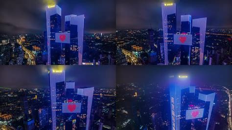 南京河西金鹰世界夜景航拍延时 视频素材下载