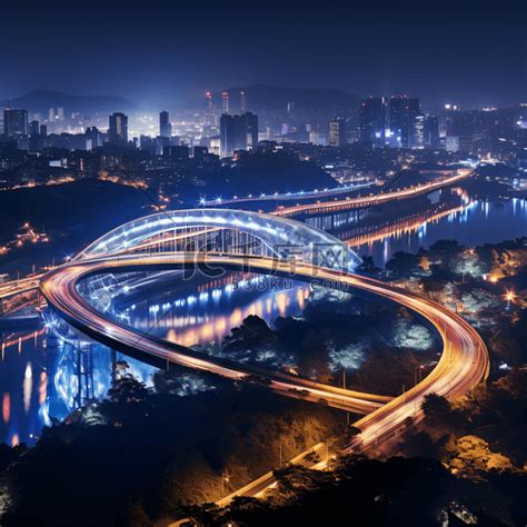 浙江省杭州市的城市立交桥夜景高清摄影大图 千库网