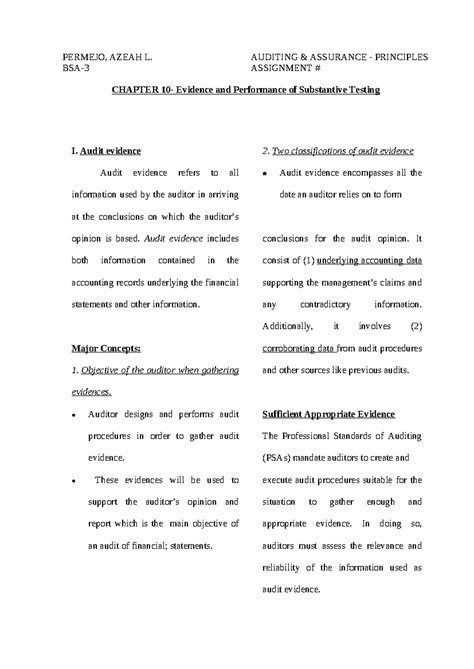 Chapter 10 Evidence And Performance Of Substantive Testing Notes I Audit Evidence Audit