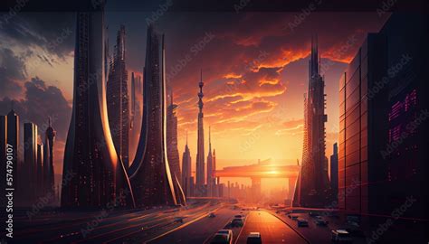 A Futuristic Cityscape With Sleek And Modern Buildings And A Dramatic